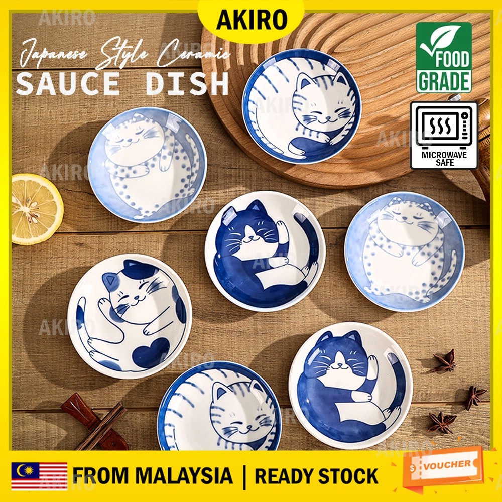 AKIRO Japanese Small Ceramic Plate Cute Cats Design Dipping Sauce Mini ...