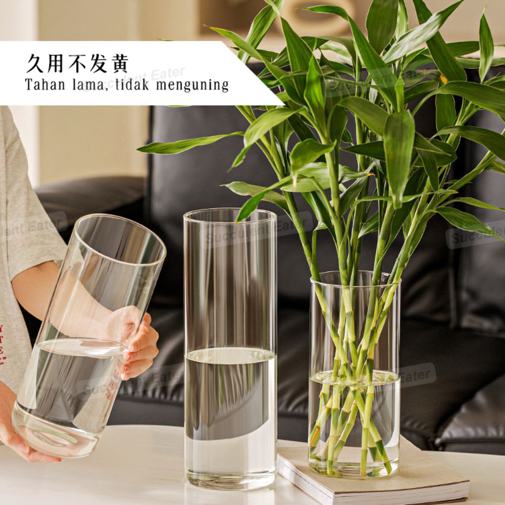 Vase Glass Cylinder Clear Transparent Pasu Bunga Hiasan Kaca Aquarium ...