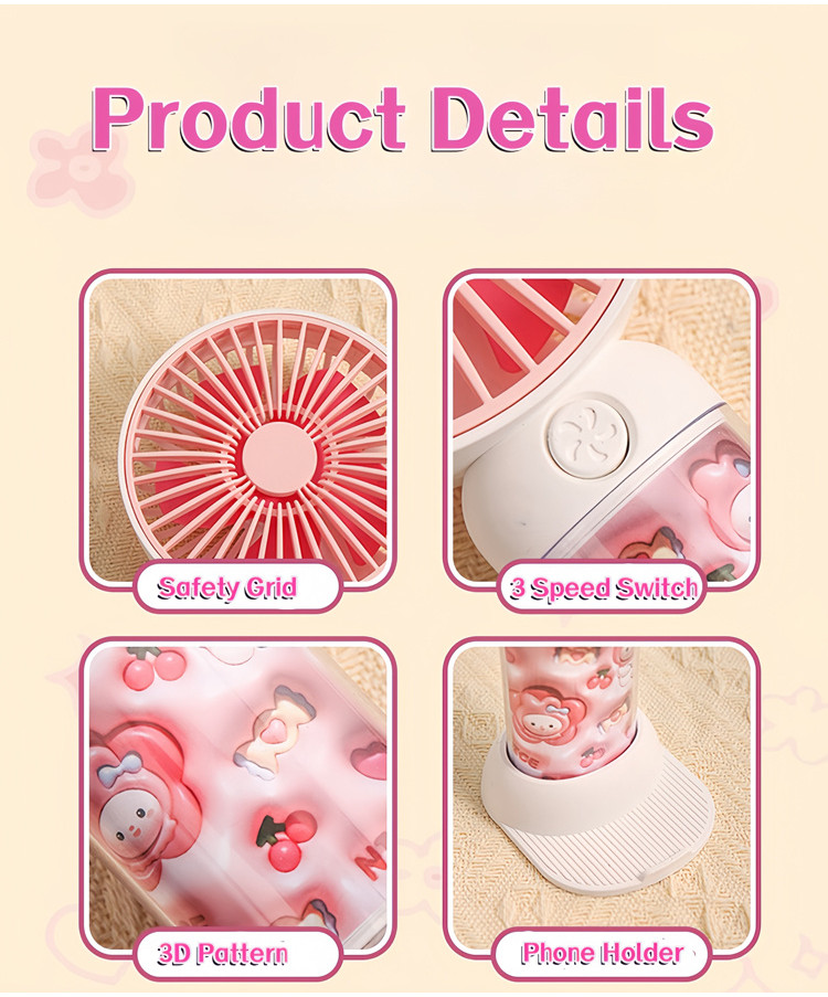 Students portable fan strong wind 3D fan mini fan cartoon loopy 3 speed ...