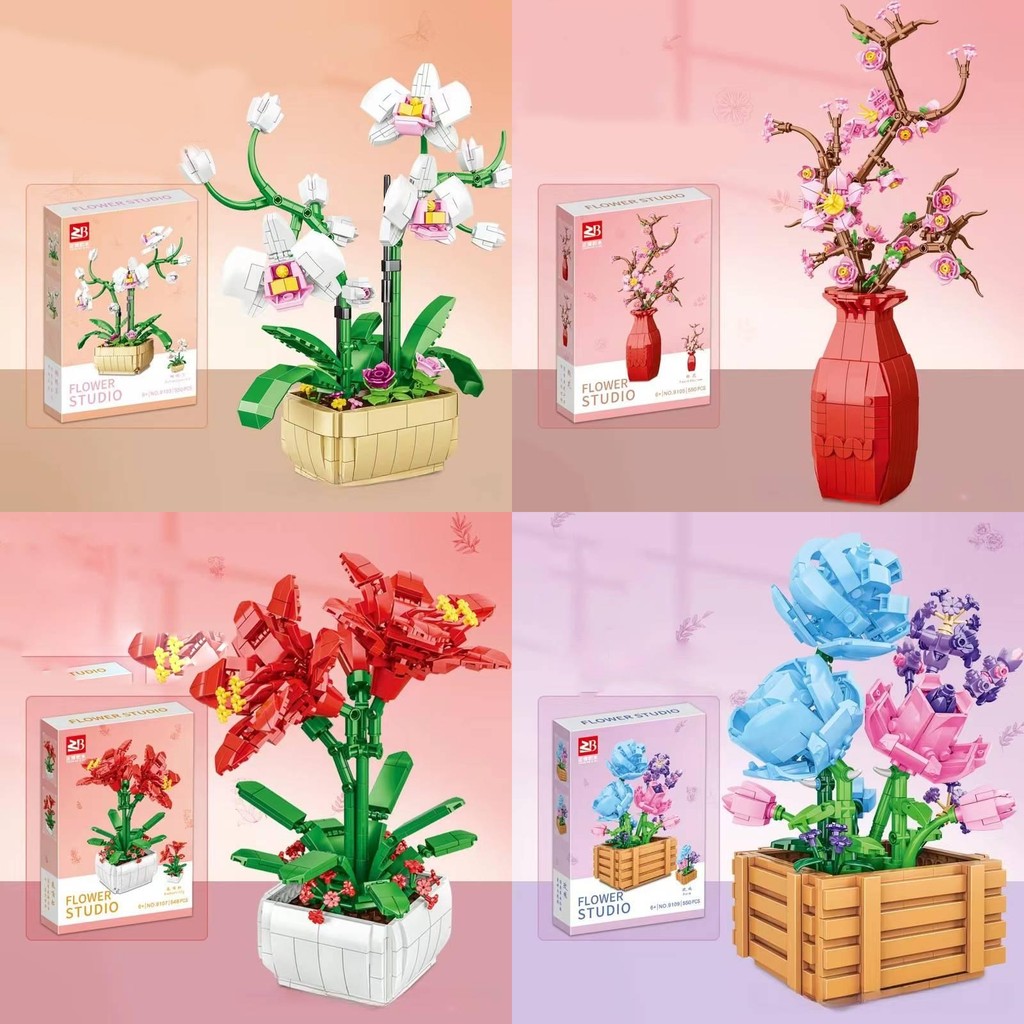 Miniature Artistic Building Blocks Set Featuring Realistic Flower ...