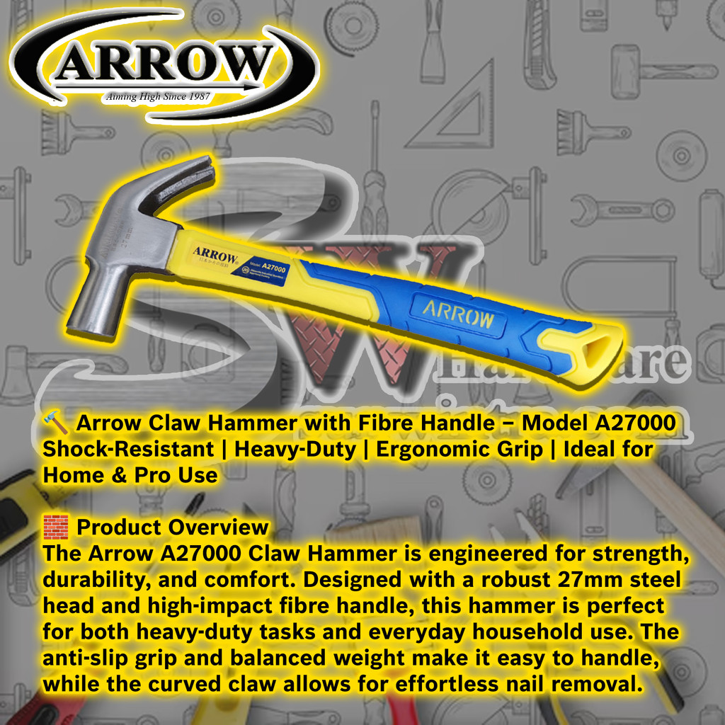 ARROW 27MM CLAW HAMMER WITH FIBRE HAMMER A27000 | Shopee Malaysia