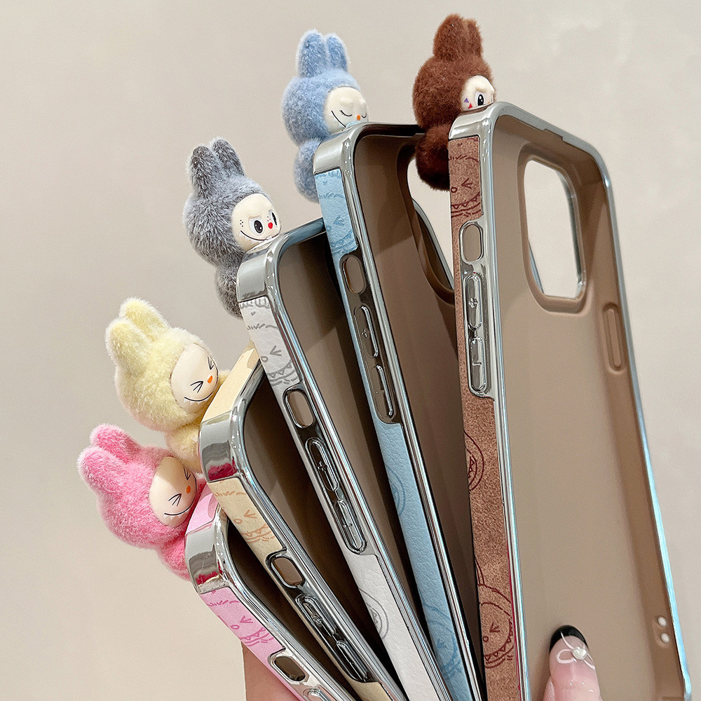 Stereoscopic Plush LABUBU Plating Leather Phone Case For iPhone ...