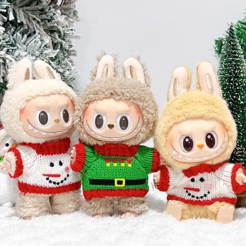Labubu Doll Clothes Christmas New Year Sweater Scarf Set Vinyl Pendant ...