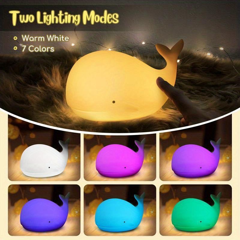 New Whale Silicone Night Light USB Charging LED Rainbow Light Decor ...