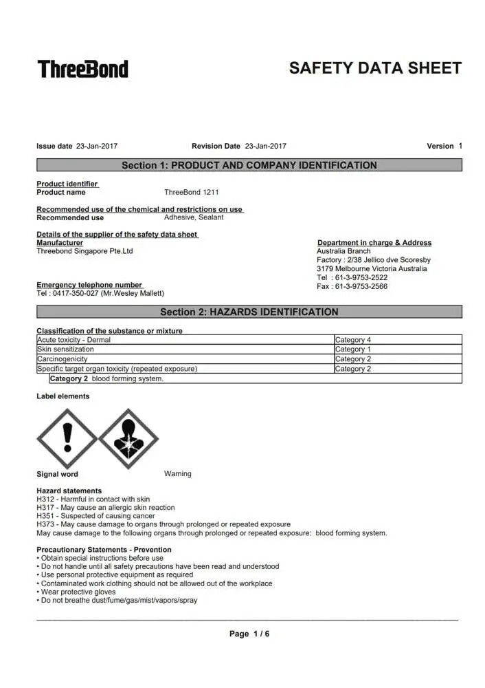 ThreeBond 1211 Gasket Sealant 100g White Liquid Gasket ThreeBond TB1211 ...