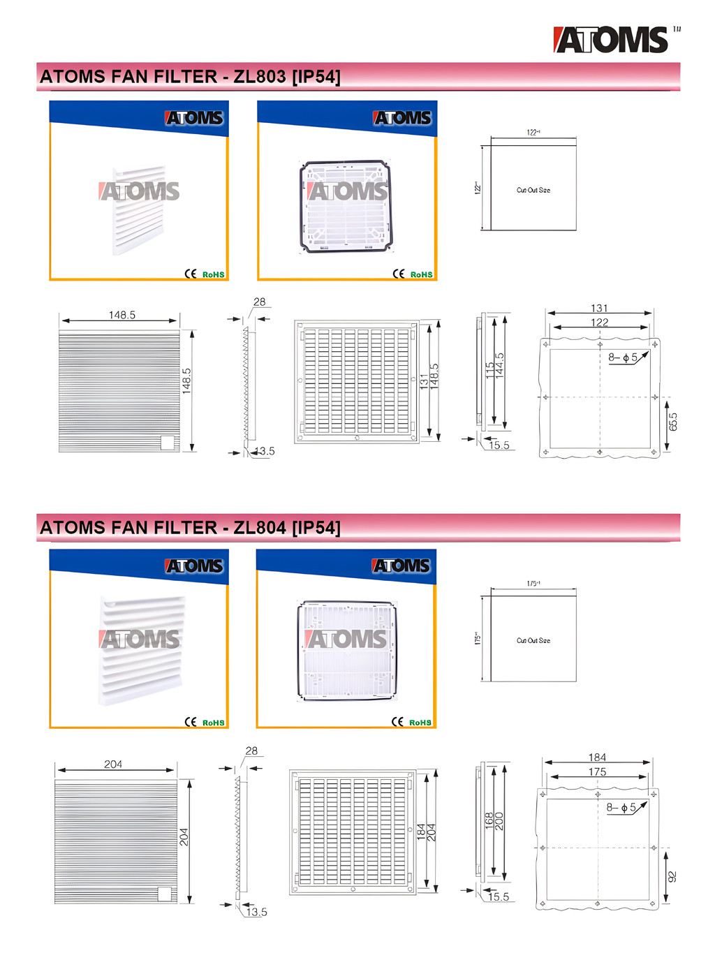 ATOMS Panel Fan Filter IP54 Ventilation Louver Axial Fan Filter ZL801 ...