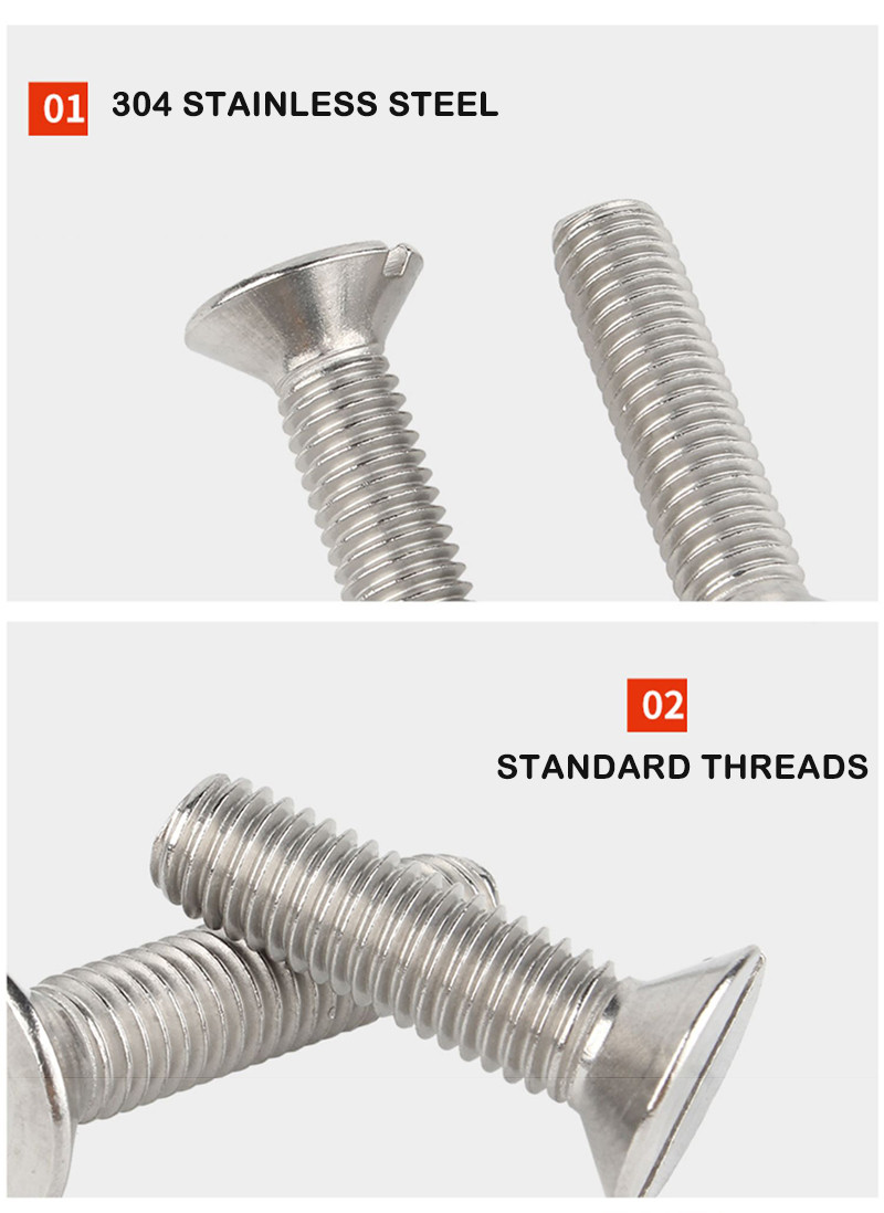 Stainless Steel Slotted Countersunk Flat Head Machine Screws M1.6 M2 M2.5 M3 M4 M5 – Solid ...