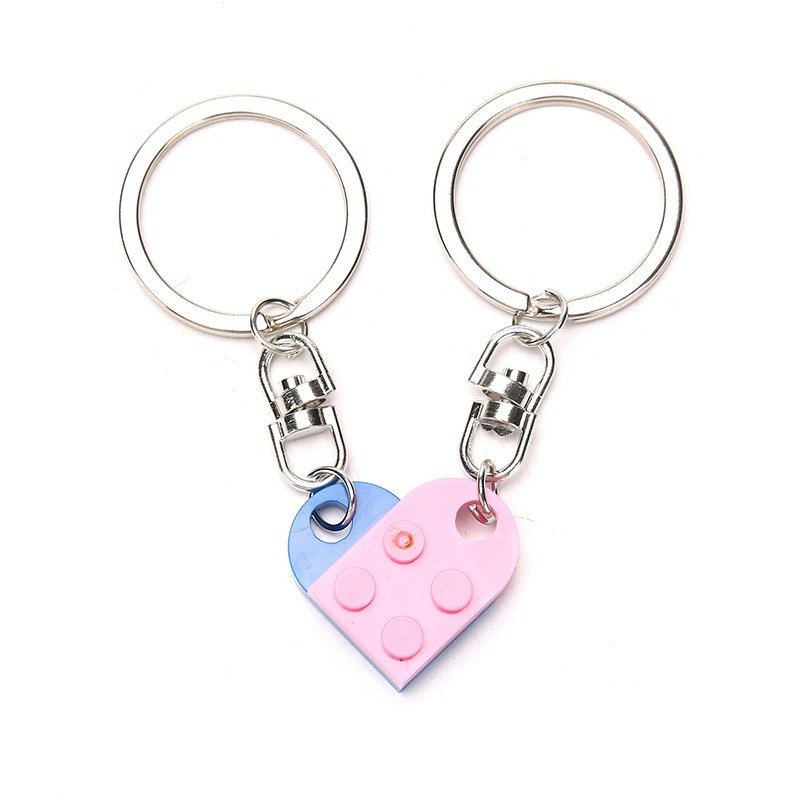 Bricks & Blocks Detachable Keychain with Love Heart Shape for Couples ...