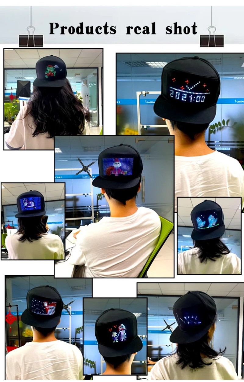 LED Glowing Hat LED Matrix Scrolling Text Display Message Pattern ...