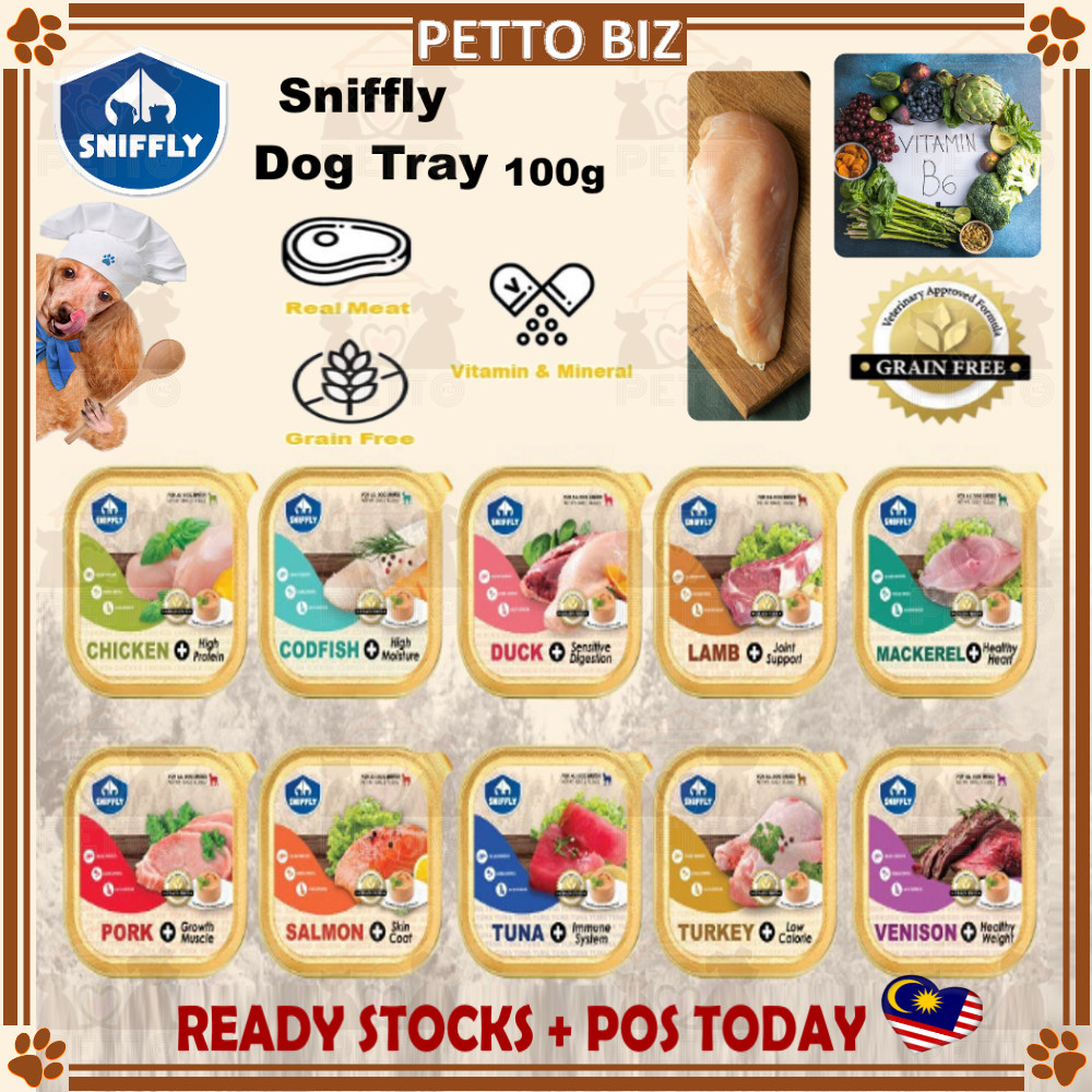 Sniffly Grain Free Premium Dog Tray Food 100g Real Meat Wet Dog Food ...