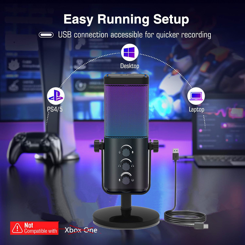 M7 USB Condenser Microphone RGB Recording Live PC Gamer Gaming for Type ...