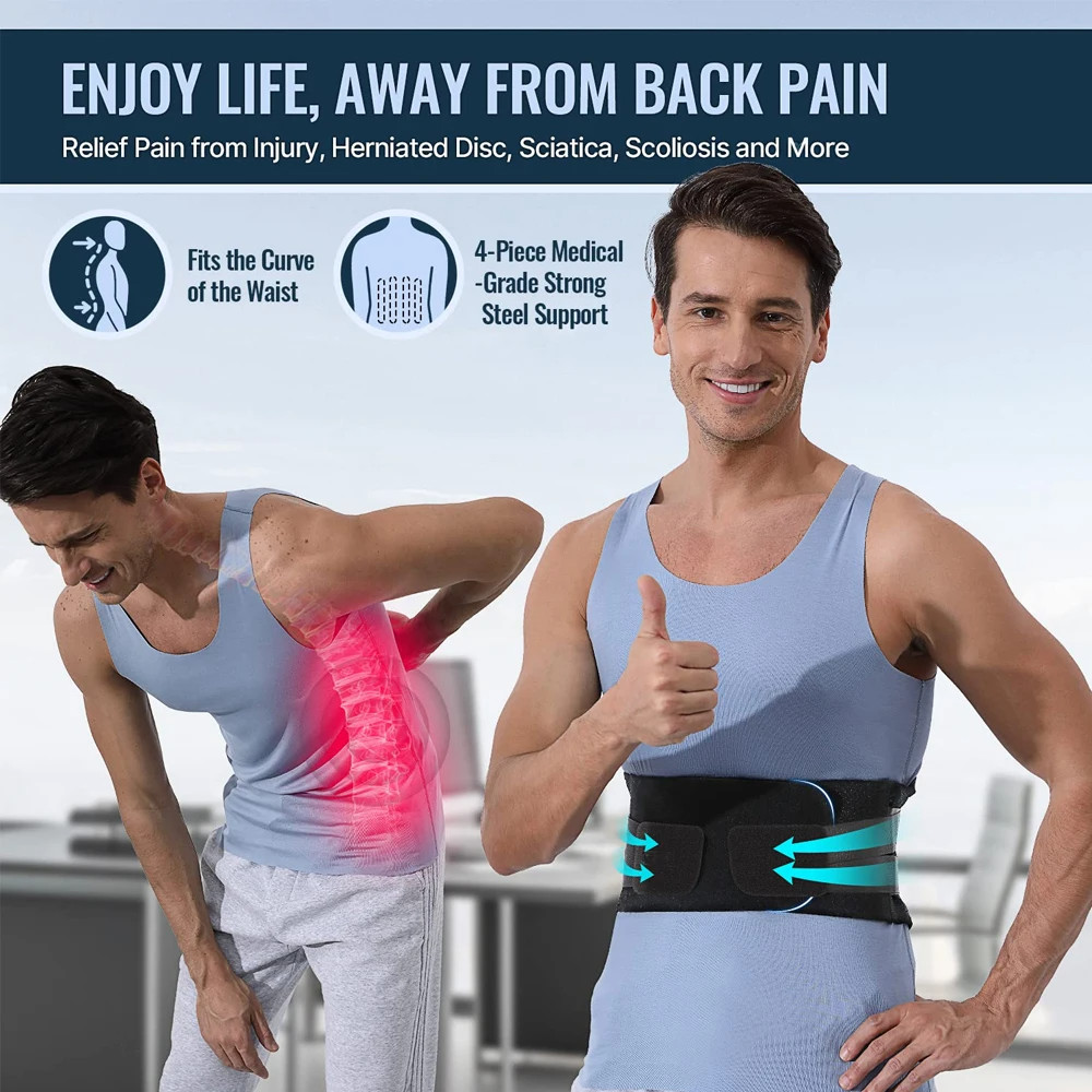 Lumbar Support Belt Lower Back With 4 Pieces Of Medical Grade Strong ...