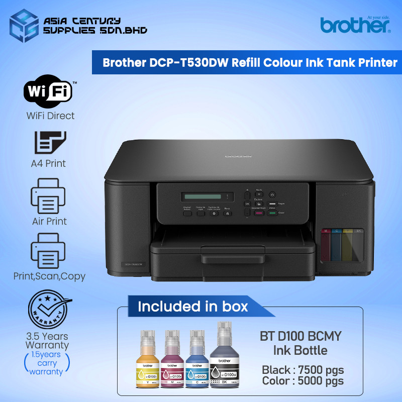 Printer InkTank Brother DCP-T530DW-A4 3 In 1 Color Refill Ink Tank ...