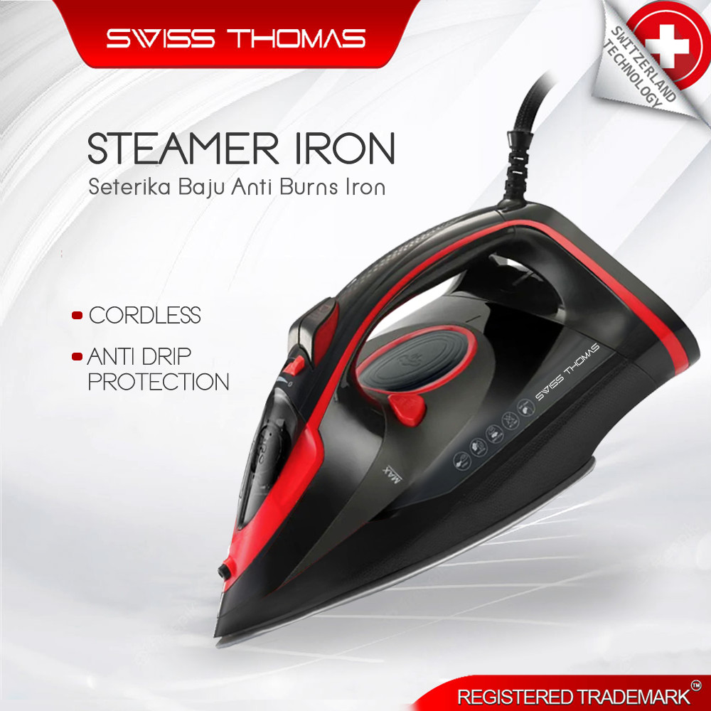 Swiss Thomas 2400W Electric Ceramic Soleplate Garment Steam Iron ...