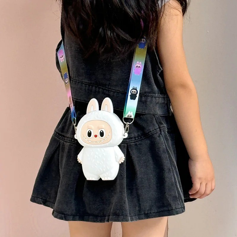 Cartoon Labubu Silicone Bag with Shoulder Strap Cute Labubu Coin Purse ...