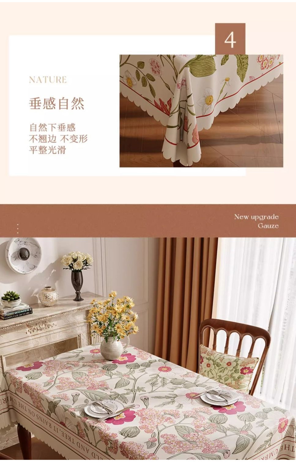 PVC Waterproof Oilproof Table Cloth Floral American style Tablecloth ...
