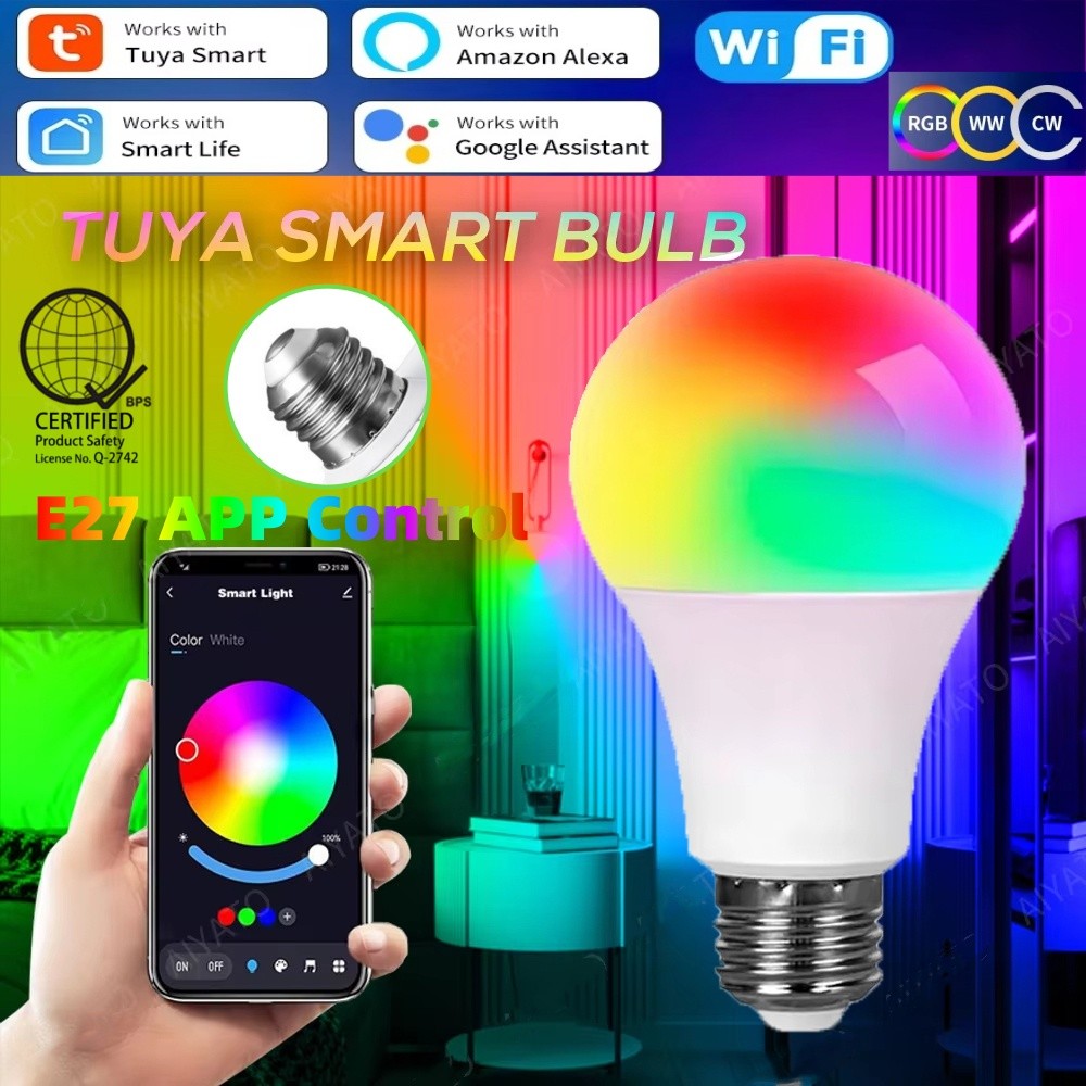 2PCS Smart WiFi LED Light Bulbs E27 Smart RGB APP Control 9W 220V Color Change Lamps Compatible ...