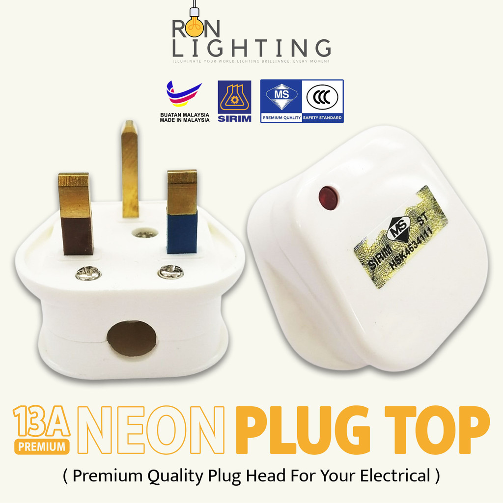 Malaysia SIRIM Premium Neon Light High-Quality 13A Fused 3 Pin Plug Top ...