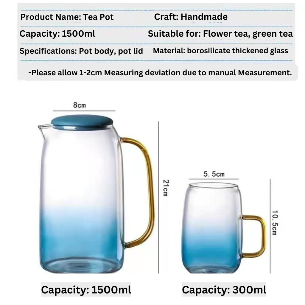 TBF Glass Tea Pot 1500ml flower tea pot Free 4 Tea Cups [High Quality ...