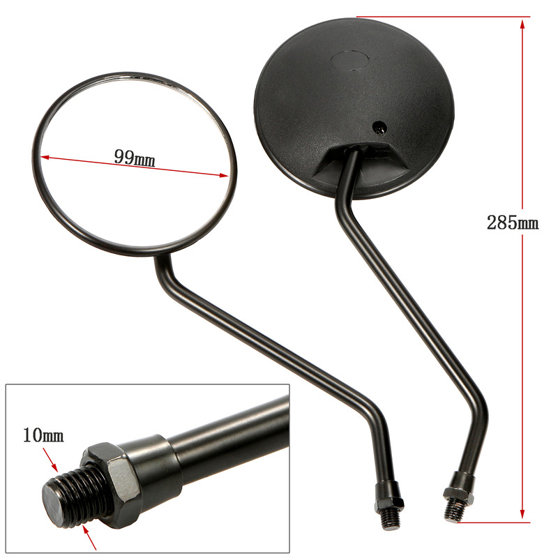 10mm Universal Motorcycle Round Side Mirrors Motorbike Rearview Mirror ...