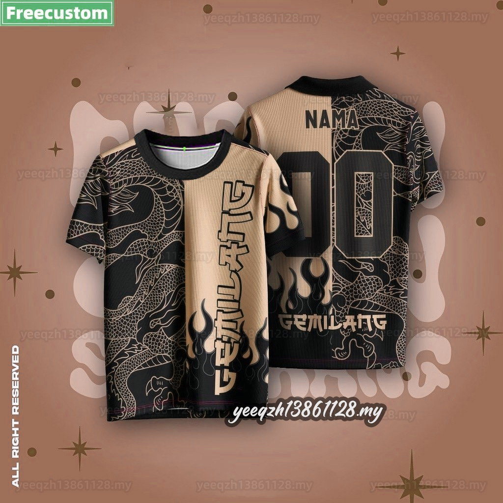 Black-pink Dragon Design Baru Jersey Flame Japanese Retro Collar Jersey Custom Baju Raya Viral ...