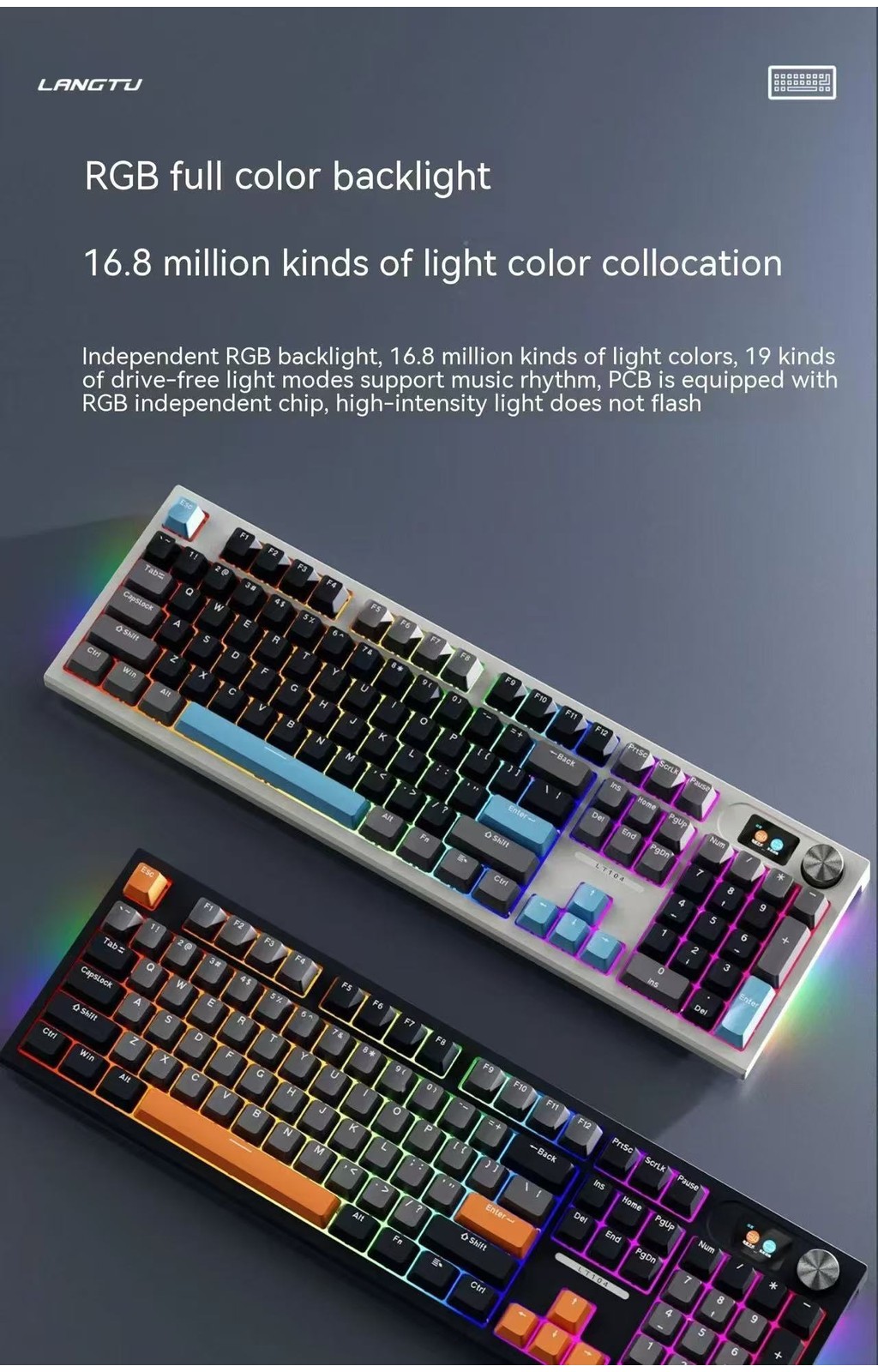 Langtu LT104 Mechanical Keyboard Fullsize 3mode Wired and Wireless with ...