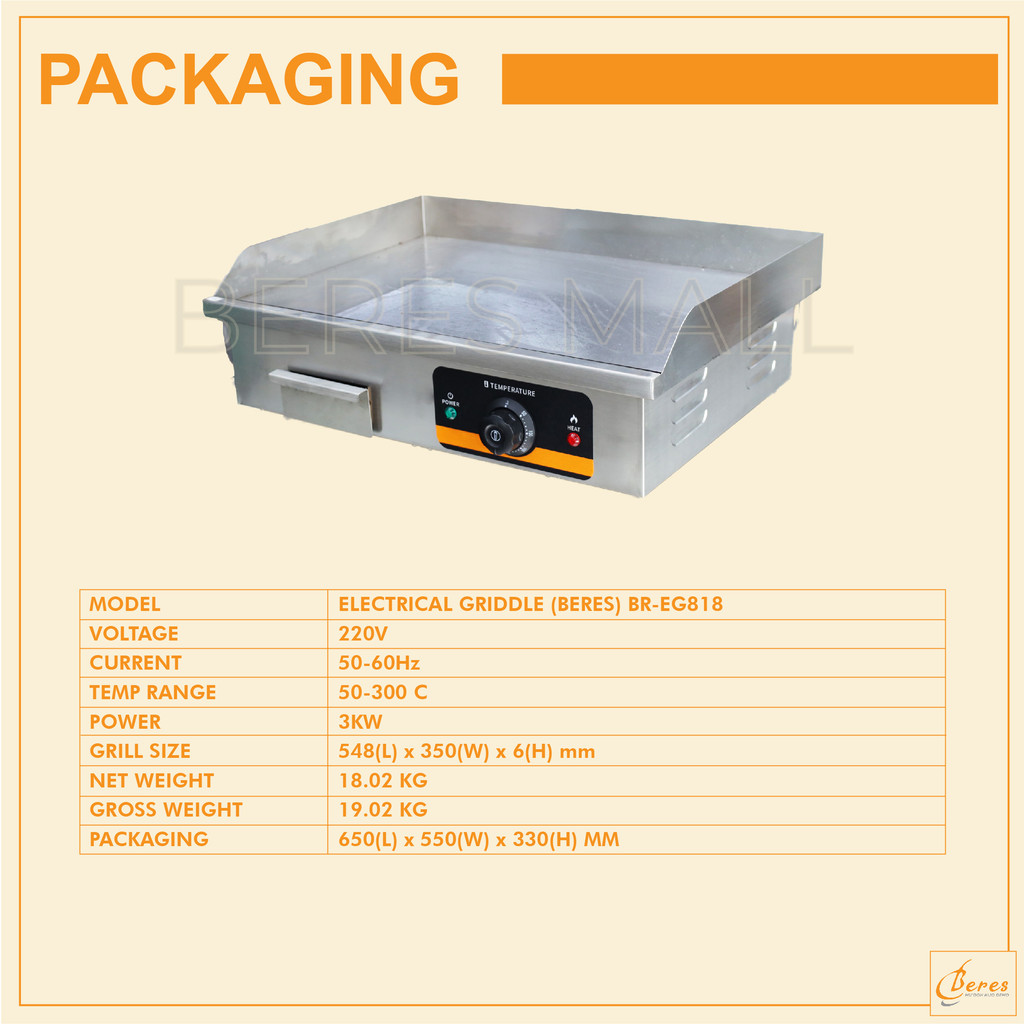 BERES Commercial Stainless Steel Griddle ELECTRIC Griddle Dapur Burger ...