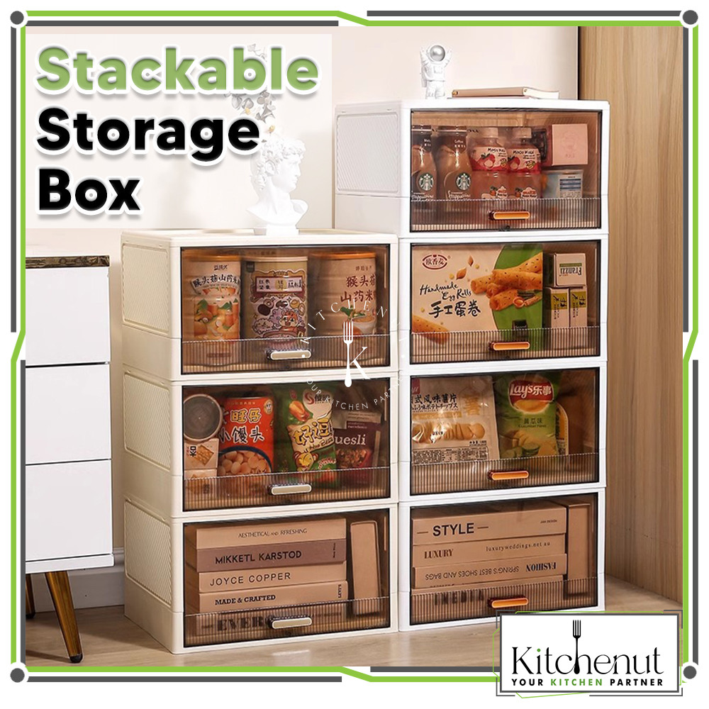 [1PC] Kitchenut Stackable Storage Box Flip Top Door Box Plastic Drawer ...