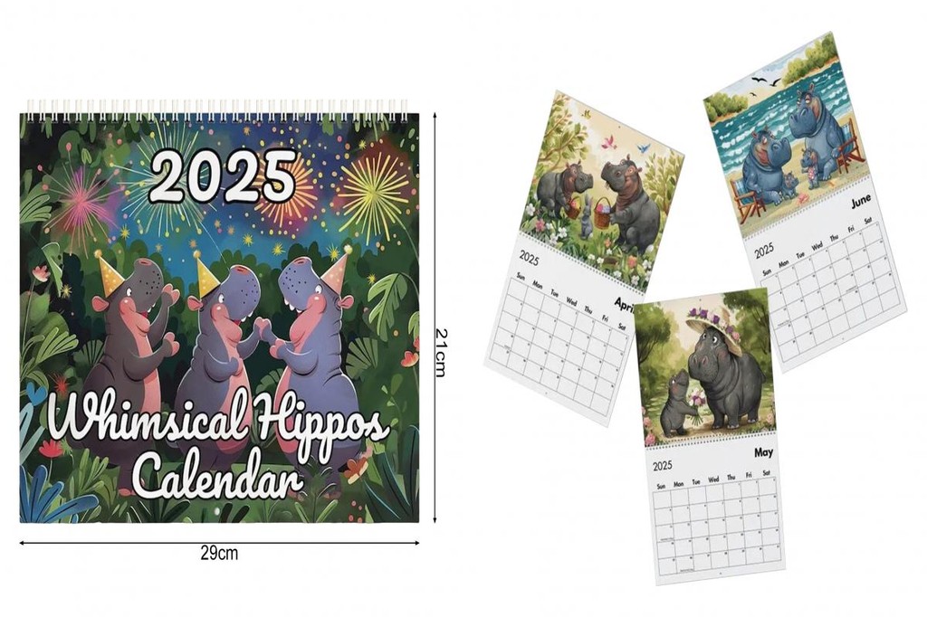 Sr Colorful Monthly Planner Cute Animal Calendar 2025 Cute Hippo ...