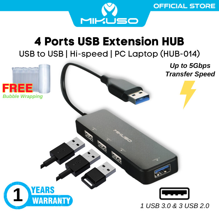 MIKUSO HUB USB 4-Port | 1x USB3.0 + 3x USB2.0 Hi-Speed untuk Laptop PC ...