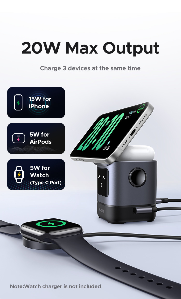 UGREEN UNO 2 in 1 Magnetic Wireless Charger 15W Qi2 Fast Charging ...