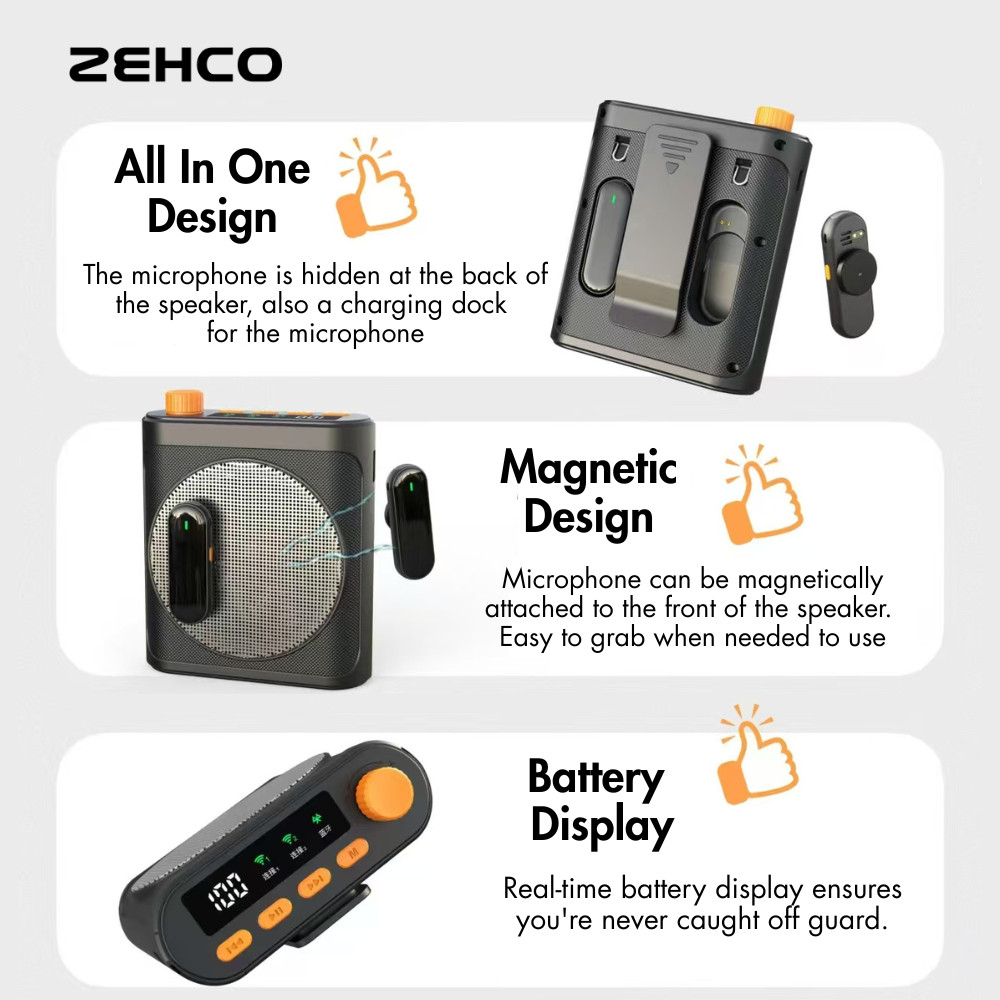 Zehco Wireless Microphone Speaker 2 Mic Bluetooth Voice Amplifier ...
