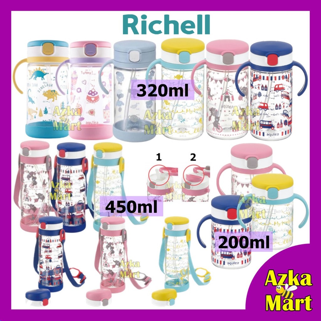 Richell AQULEA Tritan Clear Straw Bottle Mug 320ml | 200ml | Drinking ...