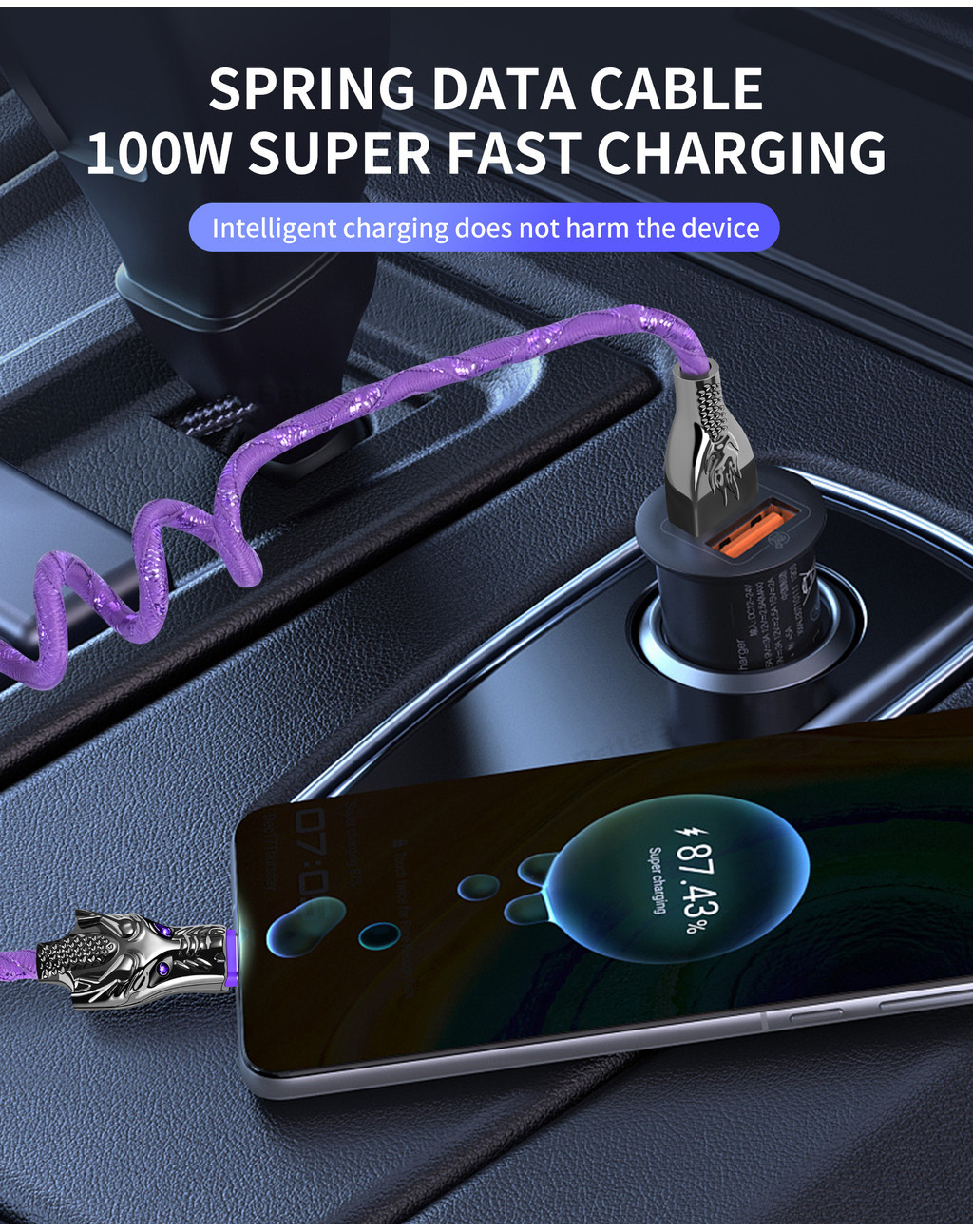 100W Relief woven thread body Anti bending usb to type c cable Spring ...