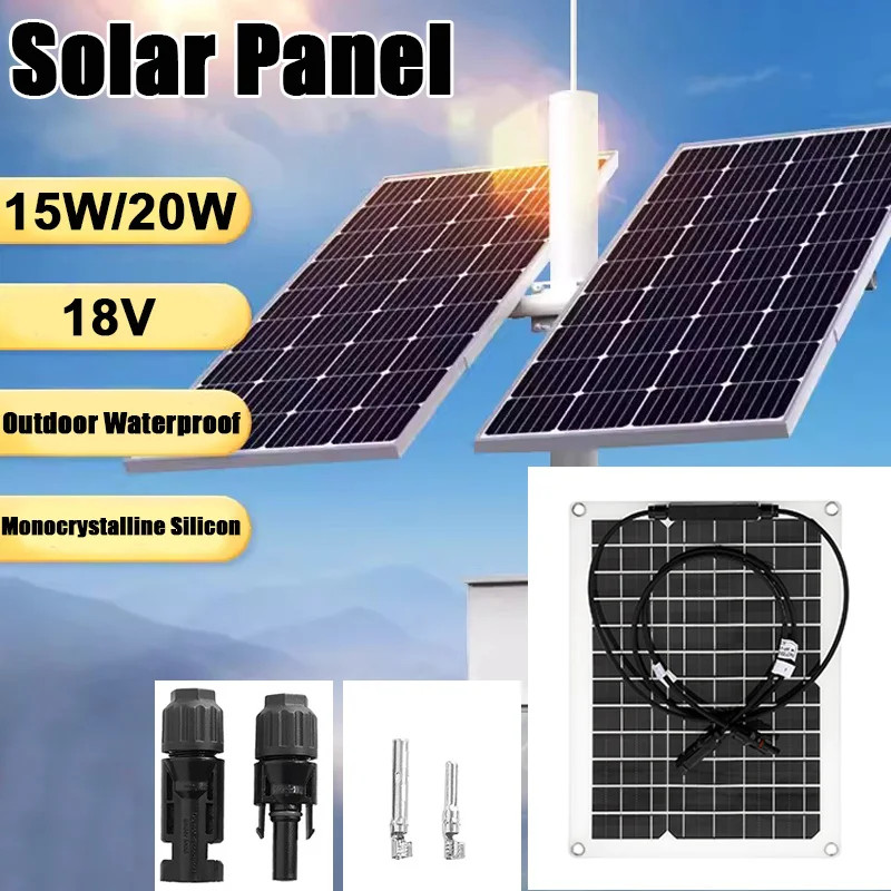 18V Solar Panel Outdoor Waterproof 15W 20W Monocrystalline Silicon ...