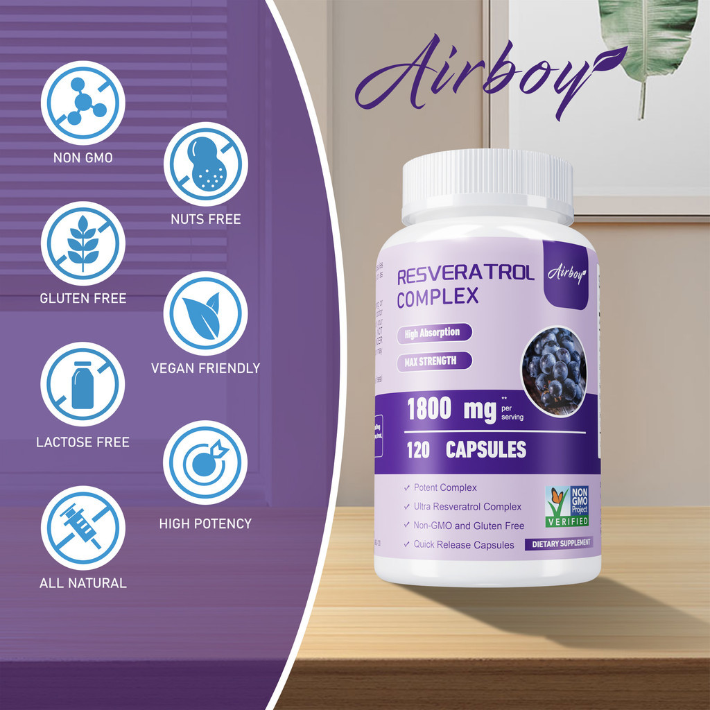 Airboy RESVERATROL COMPLEX(1800mg)Cardiovascular Health, Natural Anti ...