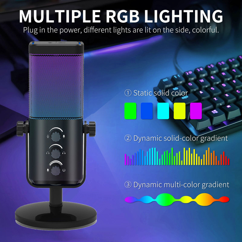 M7 USB Condenser Microphone RGB Recording Live PC Gamer Gaming for Type ...