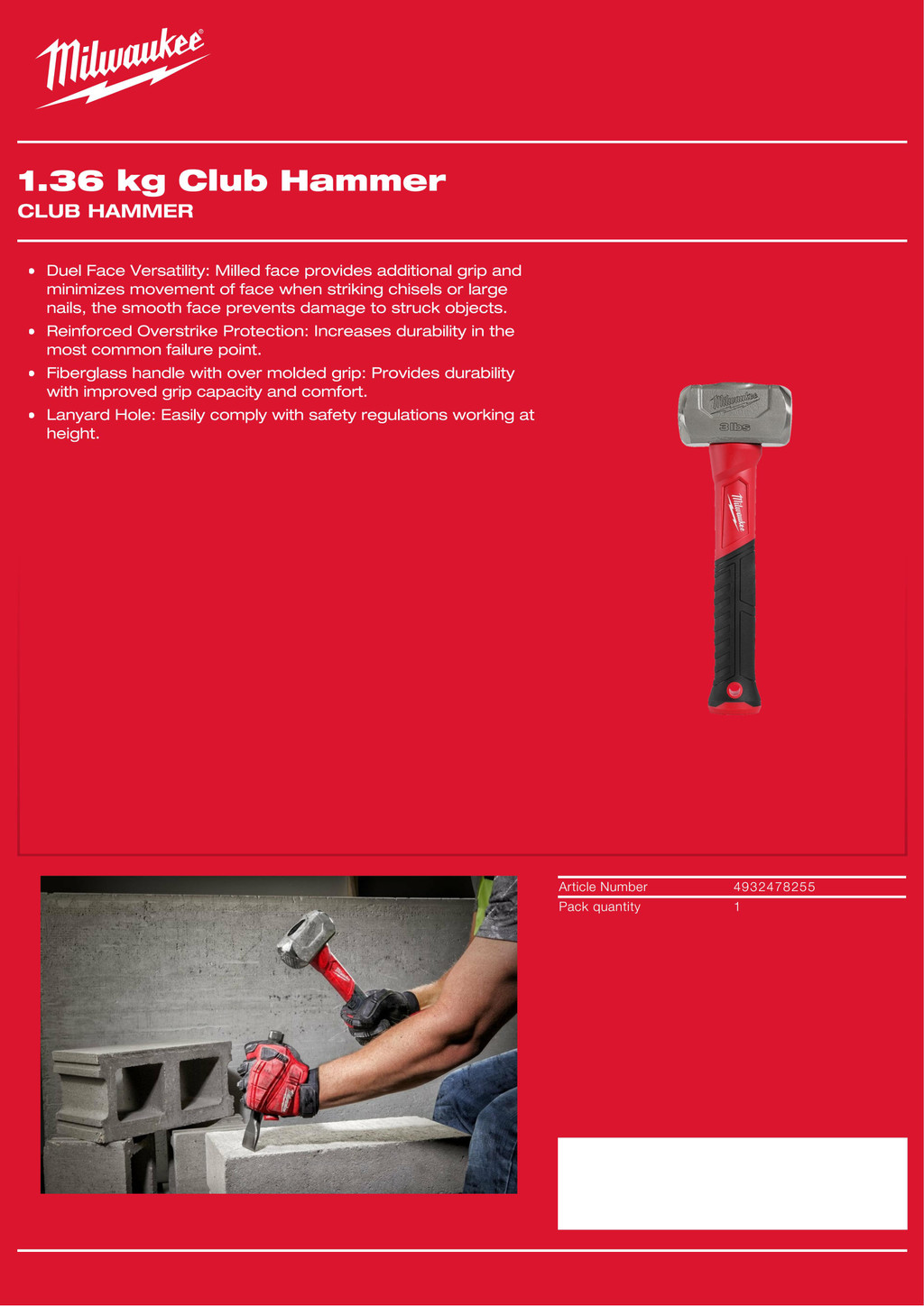 Milwaukee 4932478255/48-22-9310 1.36 KG Club Hammer | Shopee Malaysia