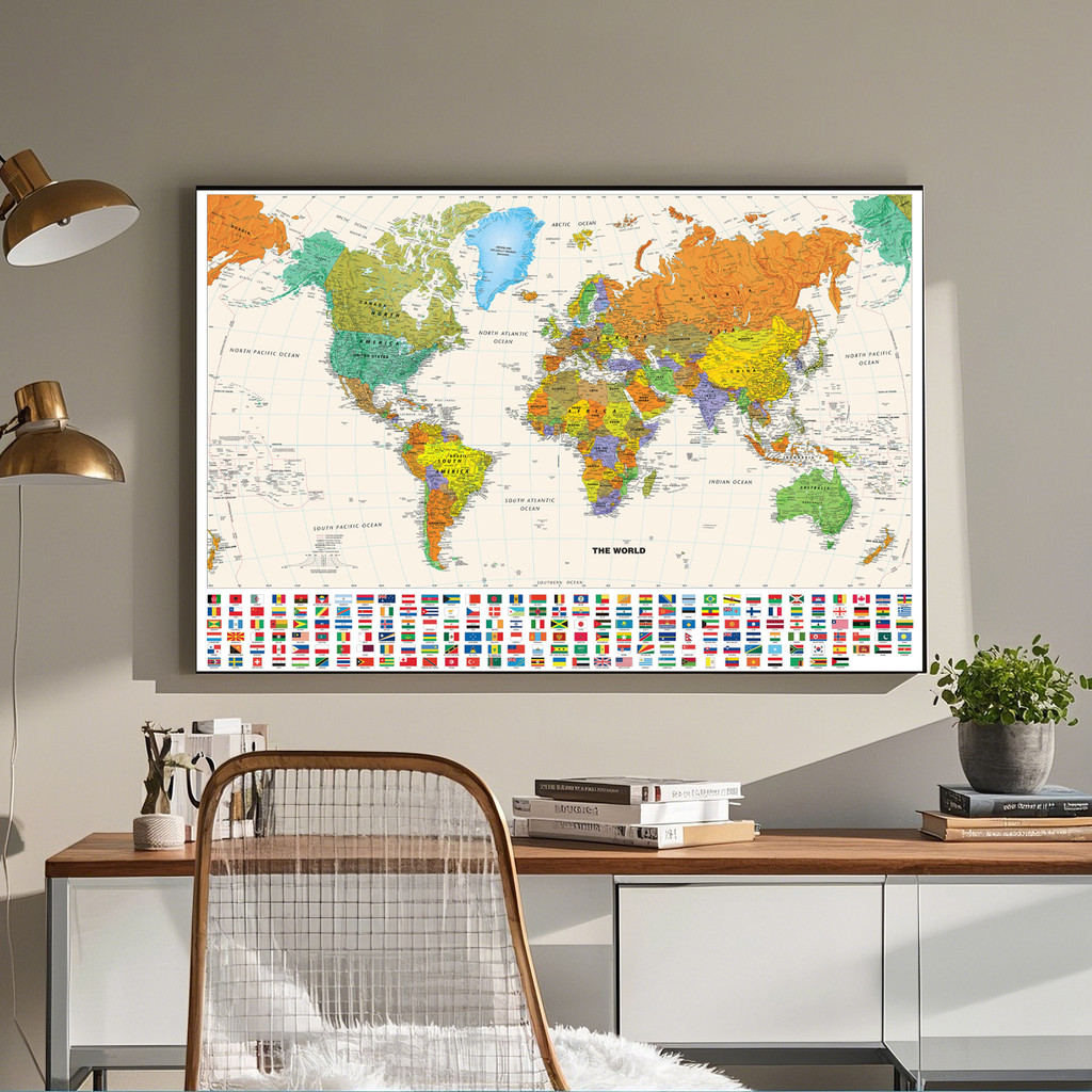 World Map-Countries with Cities,Unframed World Map,Wall Decor for ...