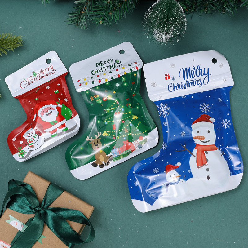 5Pcs Christmas Candy Zipper Bags - Xmas Tree Wreath Shape Pouch - Gift ...