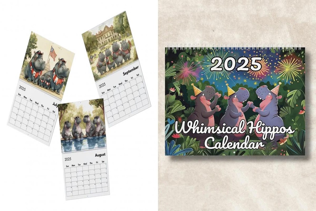 Sr Colorful Monthly Planner Cute Animal Calendar 2025 Cute Hippo ...