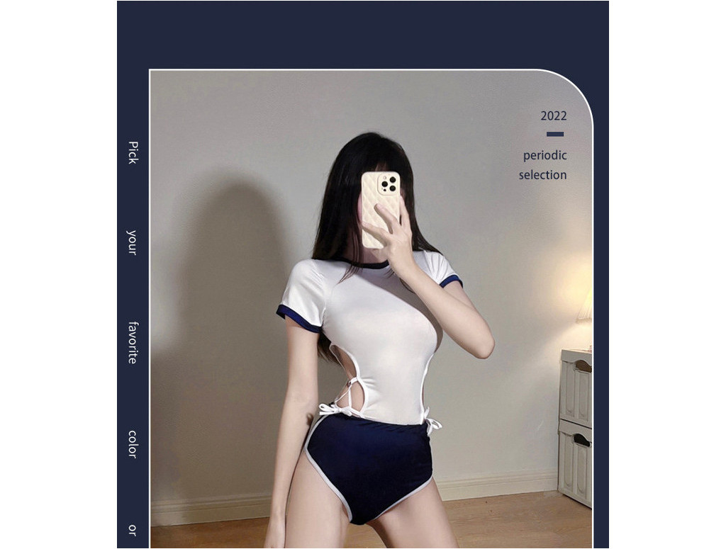 Influencer Sexy Lingerie Sexy High Slit Laced-Up Swimsuit Campus Jumpsuit Uniform Gym | Shopee ...