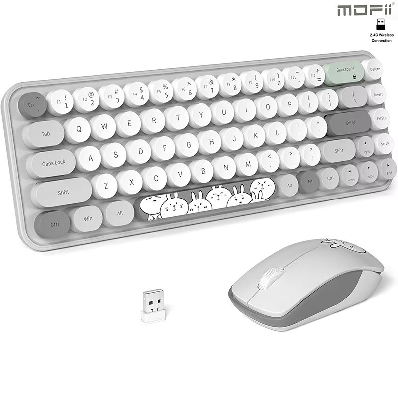 Mofii Cute 2 4g Wireless Keyboard Mouse Combo Silent Ergonomic Keyboard And Mouse Retro Round