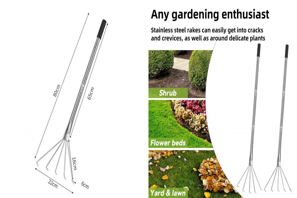 HOT Stainless Steel Leaf Hand Rake Weeding Rake with 5 Long Teeth ...