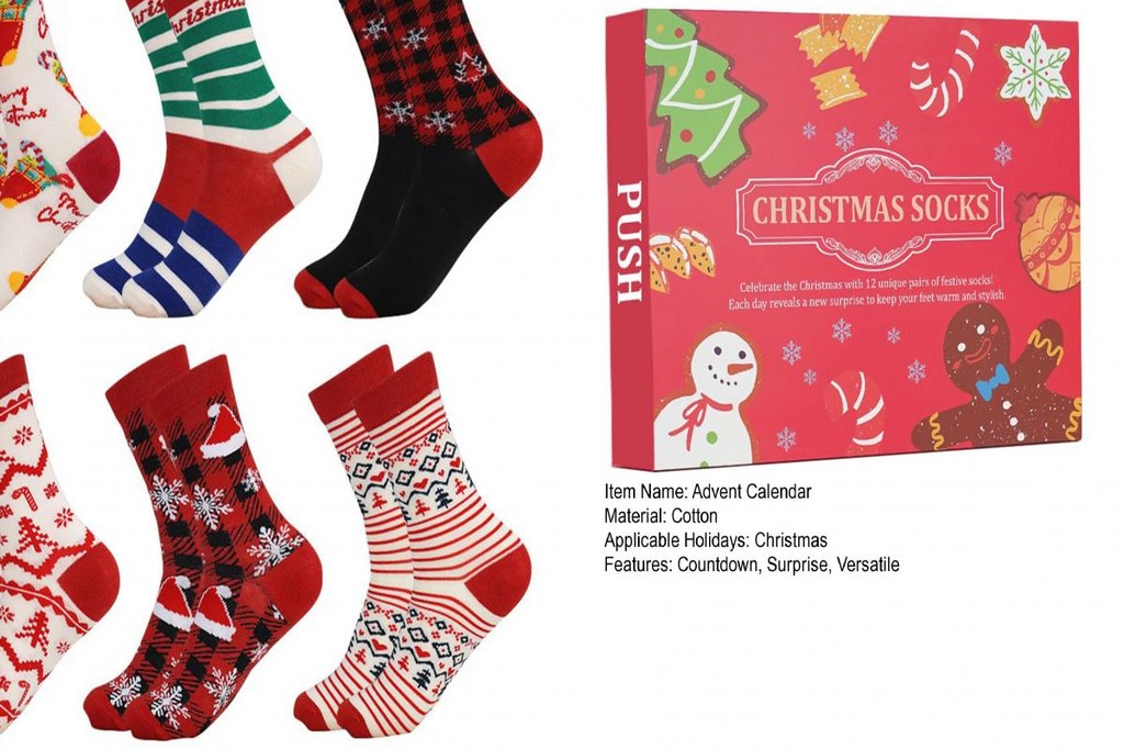 AMAR Christmas Print Sock Collection Holiday Themed Socks Set 12 Days ...