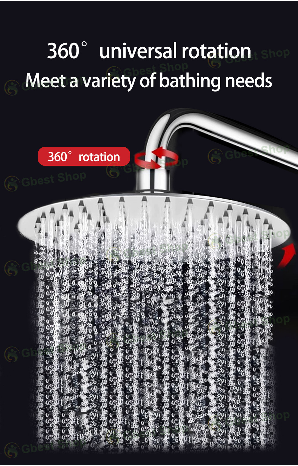 Rainfall Shower Head water 360 degree big Rain Shower Set Shower Arm ...