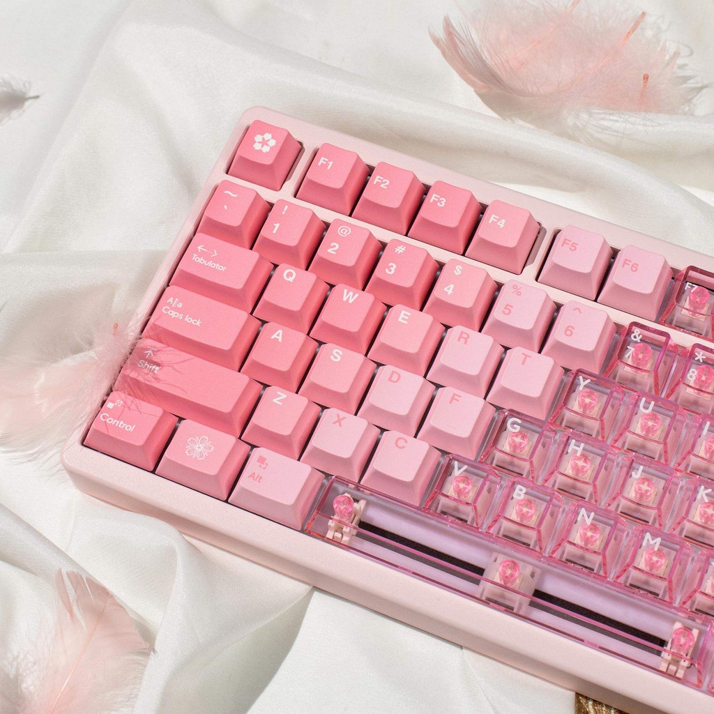 Snow Mountain Flower See Pink Gradient Keycap Transparent PBT ...
