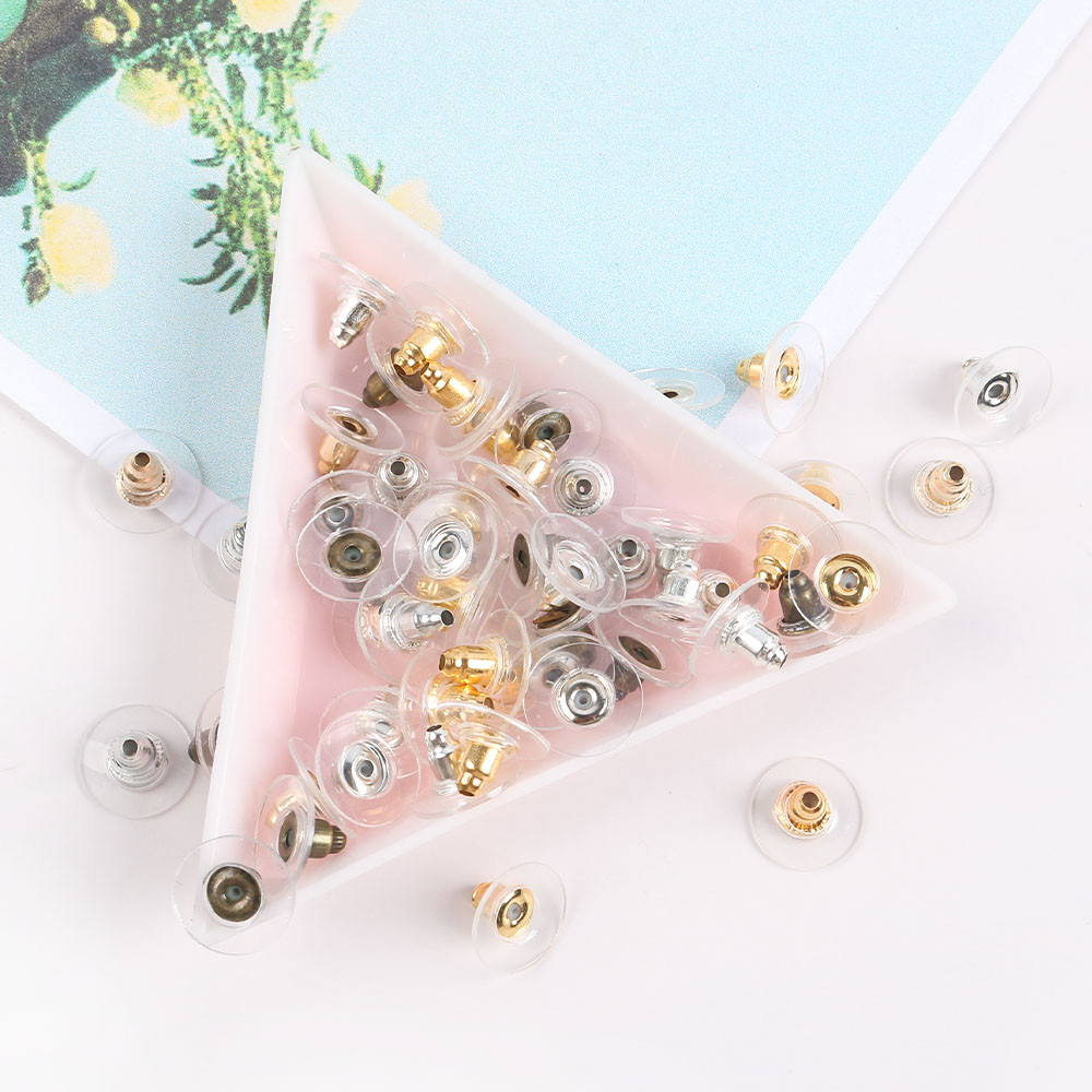 100pcs Silicon Earring Back Stoppers Gold Silver Metal Ear Stud Post ...