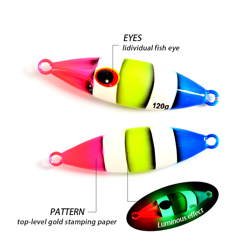 TL Slow Jigging Lures 20g 30g 40g 60g 80g 100g 120g 1PC Saltwater Luminous Casting Metal Jig ...