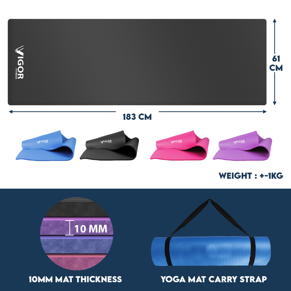 Vigor Fitness NBR Yoga Mat With Carry Strap (10mm) / NBR Mat Yoga ...